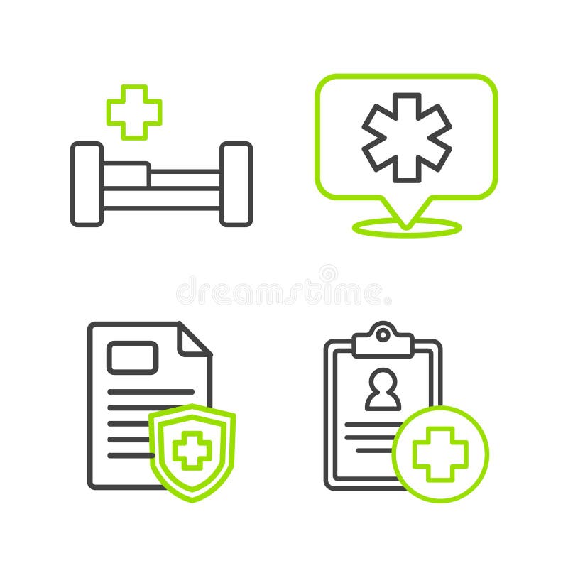 Set Line Patient Record, Location Hospital and Hospital Bed Icon ...