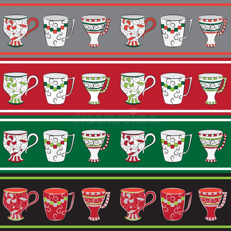 Set of Line Patterns with Cups Stock Vector - Illustration of green ...
