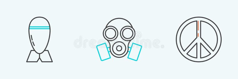 Set Line Peace, Aviation Bomb and Gas Mask Icon. Vector Stock ...