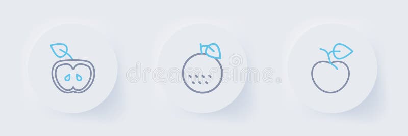 Set Line Peach Fruit or Nectarine, Orange and Apple Icon. Vector Stock ...