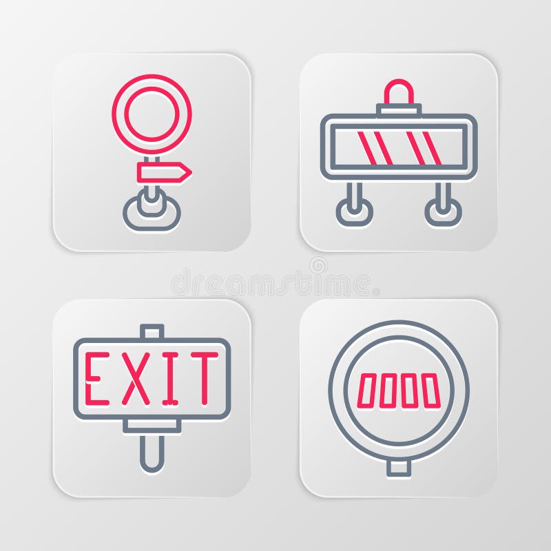 Set Line Pedestrian Crosswalk, Fire Exit, Road Barrier and Traffic Sign ...