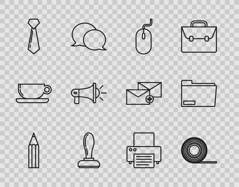 Set Line Pencil, Scotch, Computer Mouse, Stamp, Tie, Megaphone, Printer ...