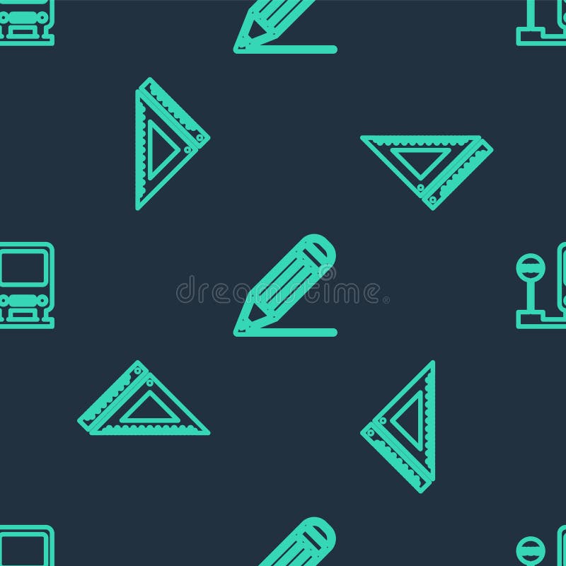 Set Line Pencil and Line, Triangular Ruler and Bus Stop on Seamless ...
