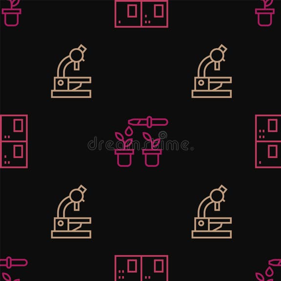 Set Line Periodic Table, Microscope and Pipette and Plant on Seamless ...