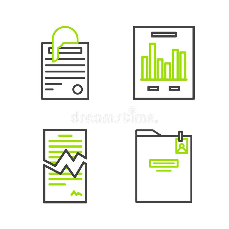 Set Line Personal Folder, Torn Contract, Document with Graph Chart and ... Set Line Personal Folder, Torn Contract, Document with Graph Chart and ...