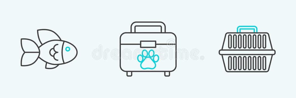 Set Line Pet Carry Case, Fish and First Aid Kit Icon. Vector Stock ...