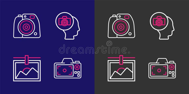 Set Line Photo Camera, Frame, and Icon. Vector Stock Illustration ...