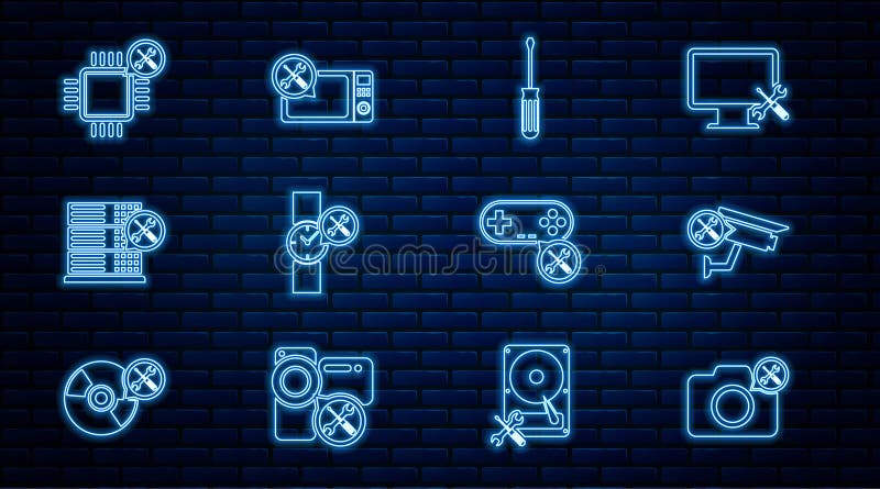 Set Line Photo Camera Service, Security, Screwdriver, Wrist Watch ... Set Line Photo Camera Service, Security, Screwdriver, Wrist Watch ...