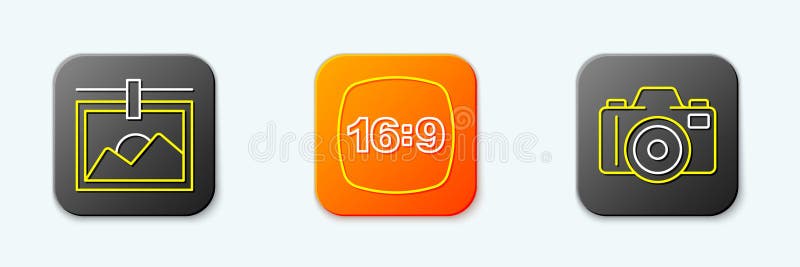 Set Line Photo Frame, 16 and Camera Icon. Vector Stock Illustration ...