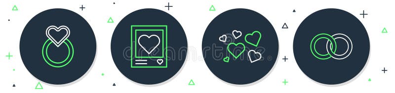 Set Line Photo Frames and Hearts, Heart, Wedding Rings and Icon. Vector ...