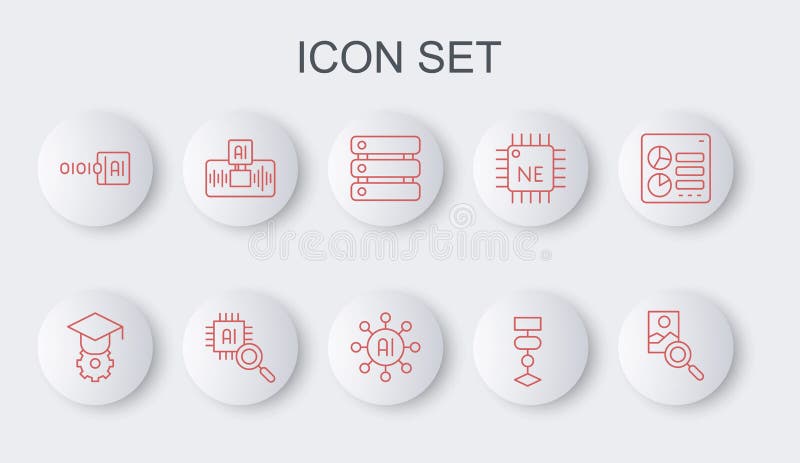 Set Line Photo Retouching, Graduation Cap, Server, Data, Algorithm, Binary Code, Artificial ...