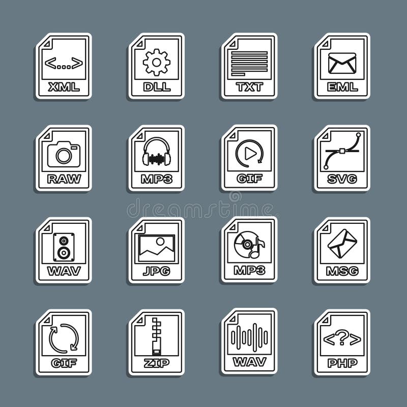 Set Line PHP File Document, MSG, SVG, TXT, MP3, RAW, XML and GIF Icon ... Set Line PHP File Document, MSG, SVG, TXT, MP3, RAW, XML and GIF Icon ...