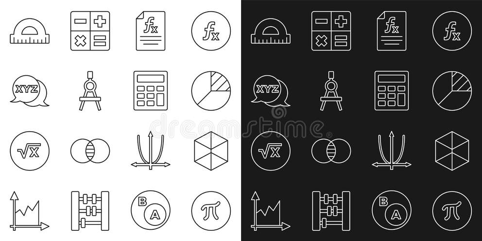 Set Line Pi Symbol, Geometric Figure Cube, Pie Chart Infographic ...