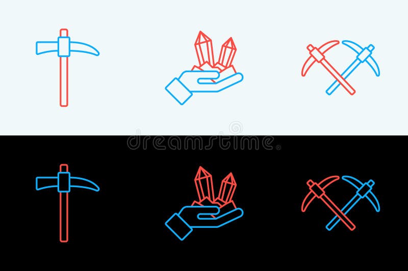 Set Line Pickaxe, and Gem Stone Icon. Vector Stock Illustration ...