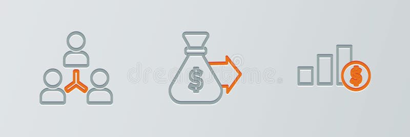 Set Line Pie Chart and Dollar, Project Team Base and Money Bag Icon ...