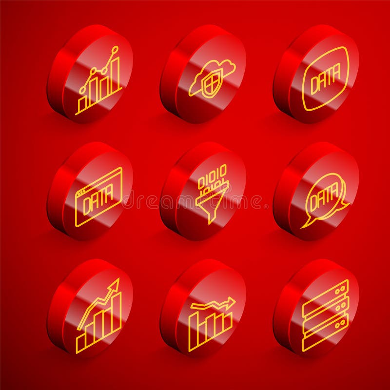 Set Line Pie Chart Infographic, Cloud and Shield, Data Analysis, Binary Code, Financial Growth ...