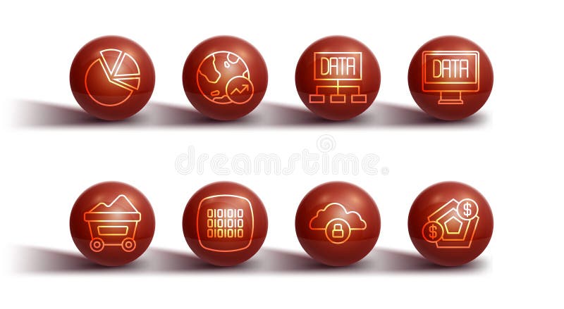 Set Line Pie Chart Infographic, Coal Mine Trolley, Data Analysis, Cloud Computing Lock, Binary ...