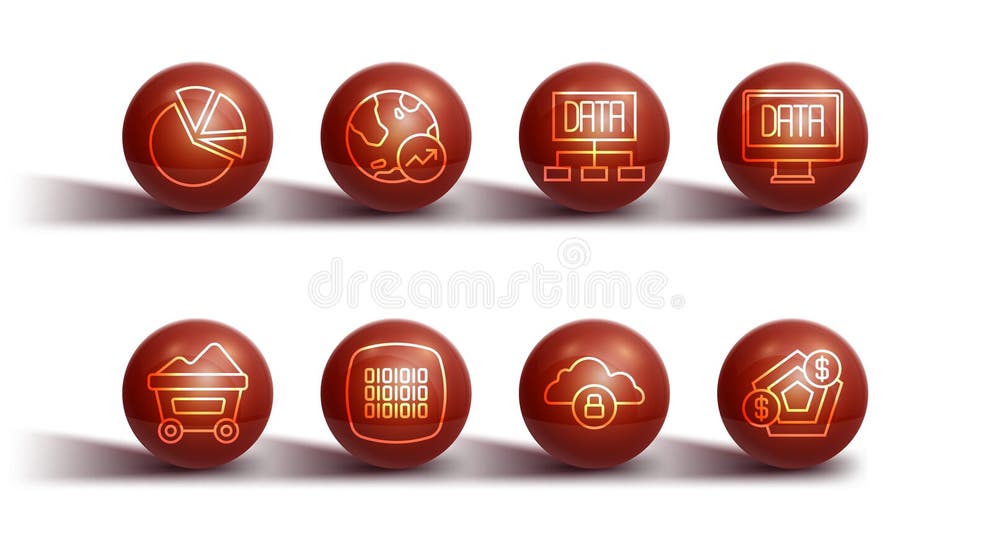 Set Line Pie Chart Infographic, Coal Mine Trolley, Data Analysis, Cloud Computing Lock, Binary ...