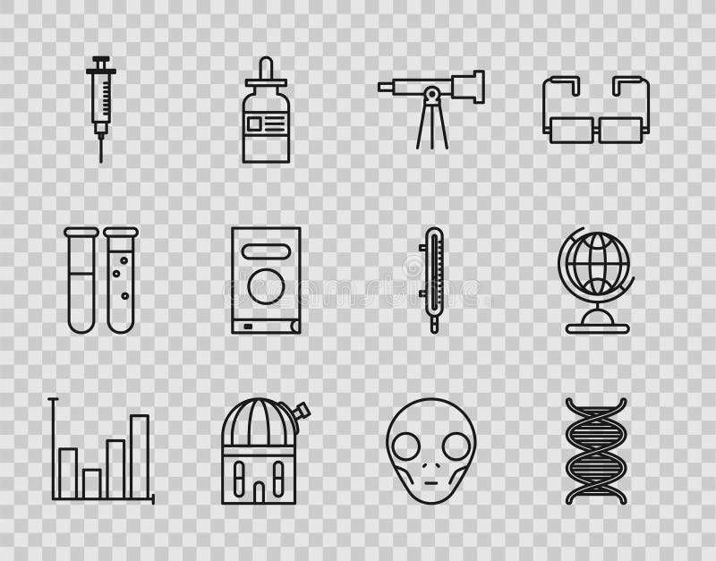 Set Line Pie Chart Infographic, DNA Symbol, Telescope, Astronomical ... Set Line Pie Chart Infographic, DNA Symbol, Telescope, Astronomical ...