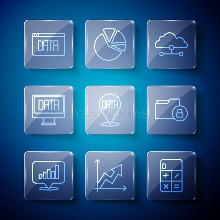 Set Line Pie Chart Infographic, Financial Growth, Calculator, Network Cloud Connection, Data ...