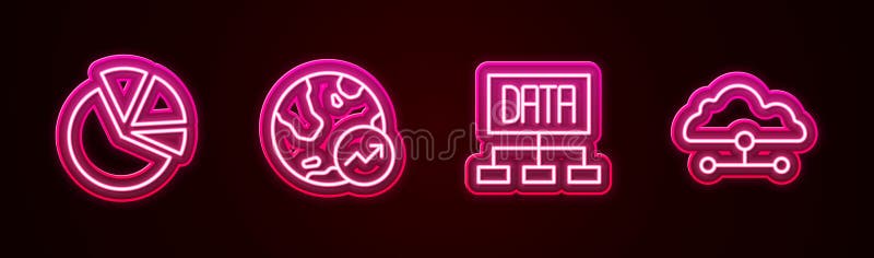 Set Line Pie Chart Infographic, Financial Growth, Data Analysis and Network Cloud Connection ...