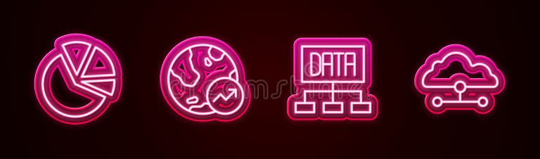 Set Line Pie Chart Infographic, Financial Growth, Data Analysis and Network Cloud Connection ...