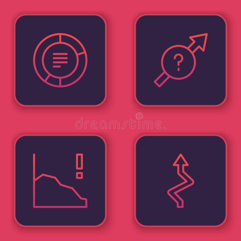 Set Line Pie Chart Infographic, Financial Growth Decrease, Arrow and ...