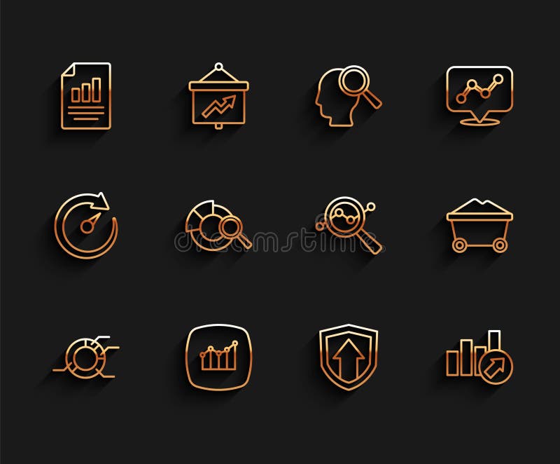 Set Line Pie Chart Infographic, Financial Growth, Document with, Search ...