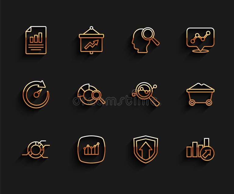 Set Line Pie Chart Infographic, Financial Growth, Document with, Search ...
