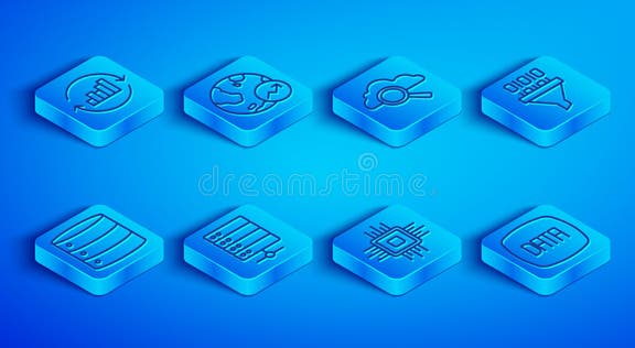 Set Line Pie Chart Infographic, Financial Growth, Search Cloud Computing, Server, Processor CPU ...