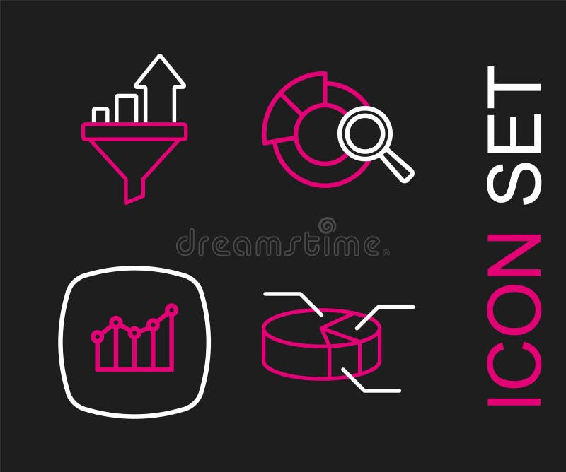 Set Line Pie Chart Infographic, Financial Growth, Search Data Analysis and Sales Funnel with ...