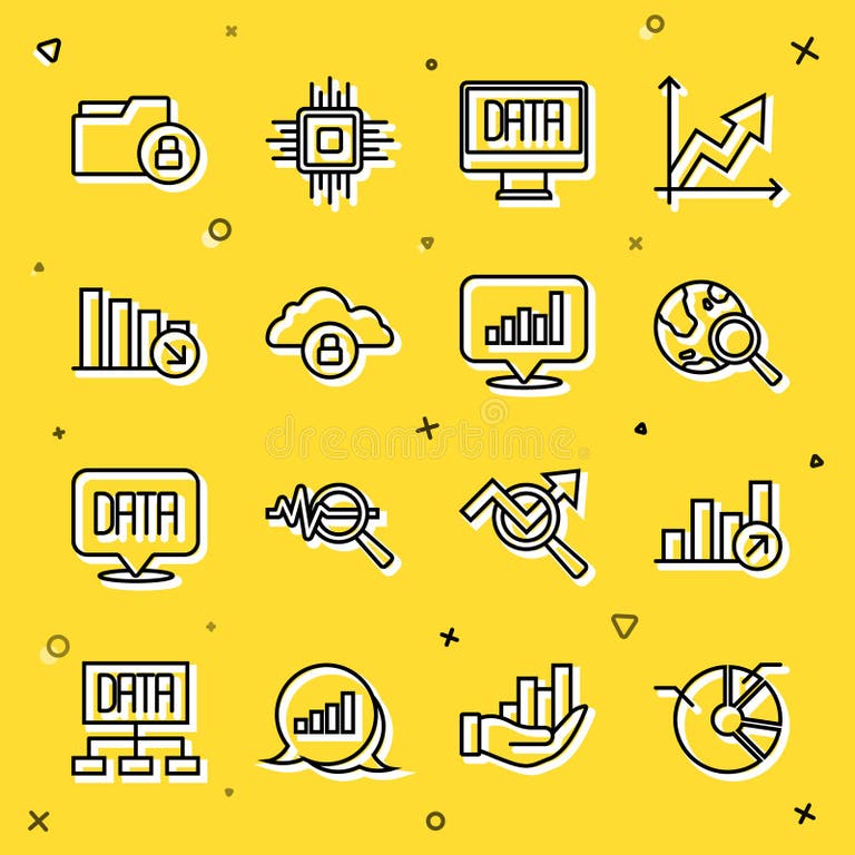 Set Line Pie Chart Infographic, Financial Growth, Search Globe, Data Analysis, Cloud Computing ...
