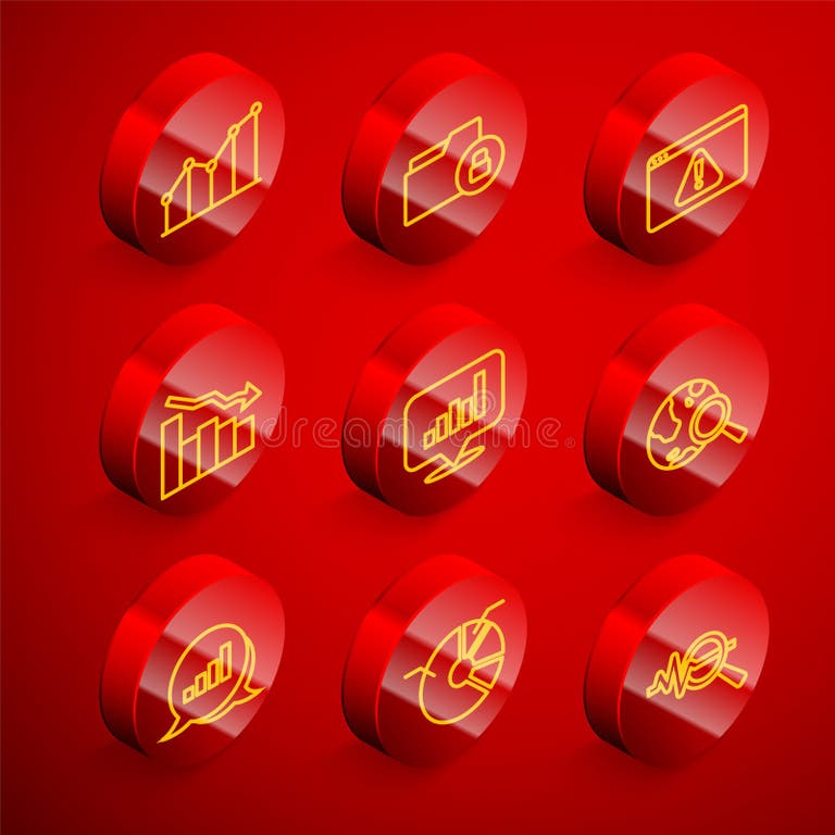 Set Line Pie Chart Infographic, Folder and Lock, Browser with Exclamation Mark, Financial Growth ...