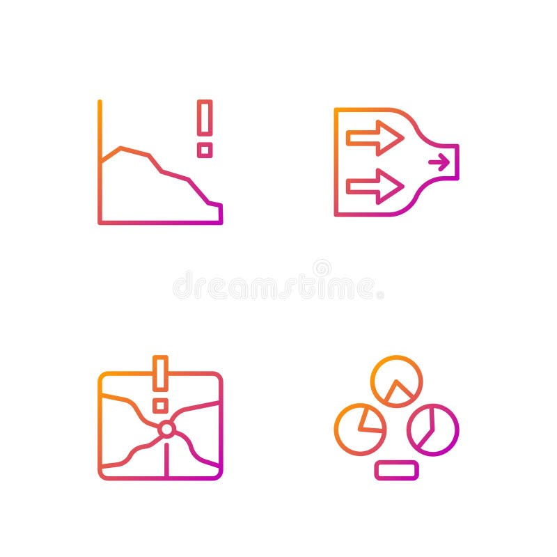 Set Line Pie Chart Infographic, Intersection Point, Financial Growth Decrease and Arrow ...