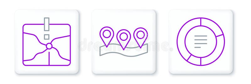 Set Line Pie Chart Infographic, Intersection Point and Location Icon ...