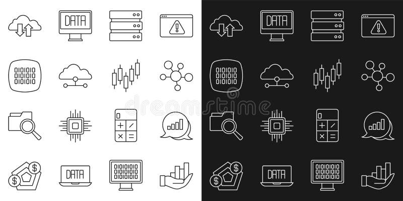 Set Line Pie Chart Infographic, Mind Map, Server, Network Cloud Connection, Binary Code, Cloud ...