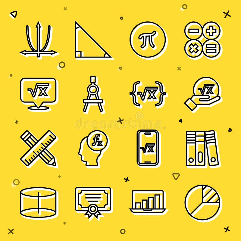 Set Line Pie Chart Infographic, Office Folders, Square Root of X Glyph ...