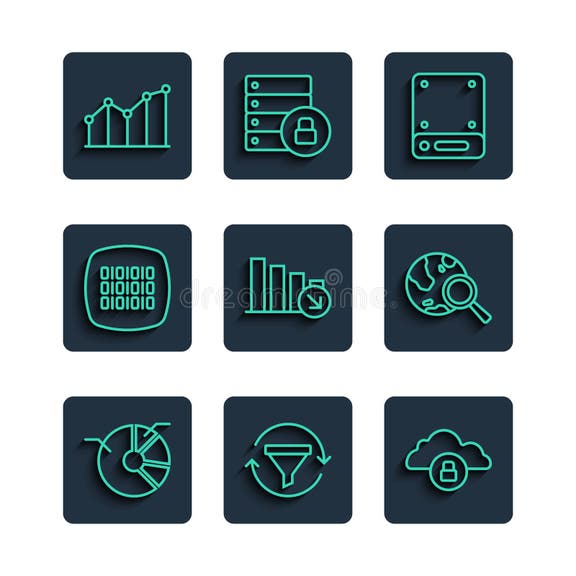 Set Line Pie Chart Infographic, Sales Funnel with, Cloud Computing Lock, Server, Financial ...