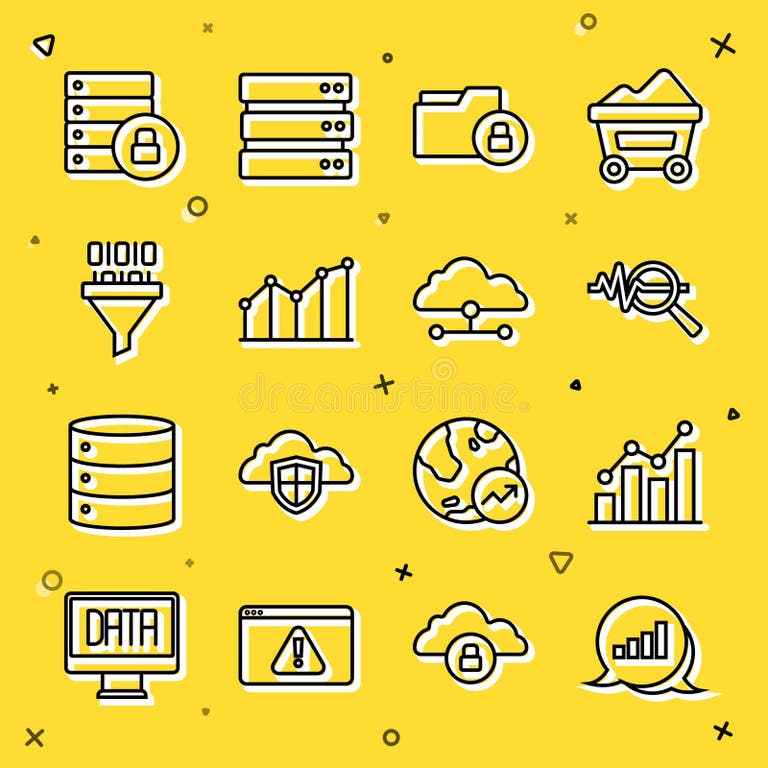 Set Line Pie Chart Infographic, Search Data Analysis, Folder and Lock, Binary Code, Server ...