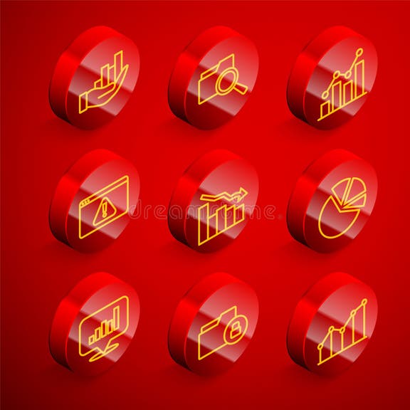 Set Line Pie Chart Infographic, Search with Folder, Browser Exclamation Mark, Financial Growth ...