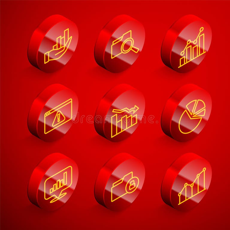 Set Line Pie Chart Infographic, Search with Folder, Browser Exclamation Mark, Financial Growth ...