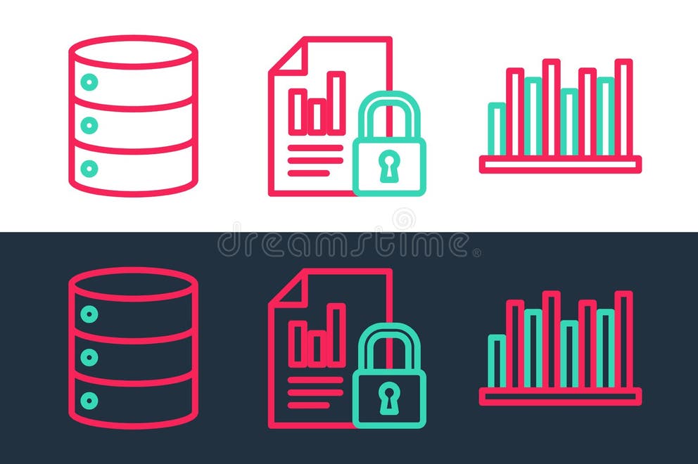 Set Line Pie Chart Infographic, Server, Data, Web Hosting and Document and Lock Icon. Vector ...