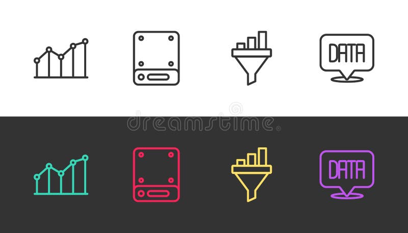 Set Line Pie Chart Infographic, Server, Sales Funnel with and Data ...