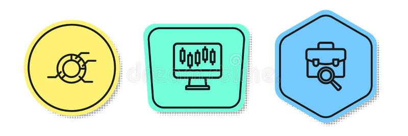 Set Line Pie Chart Infographic, Stocks Market Growth Graphs and Work ...