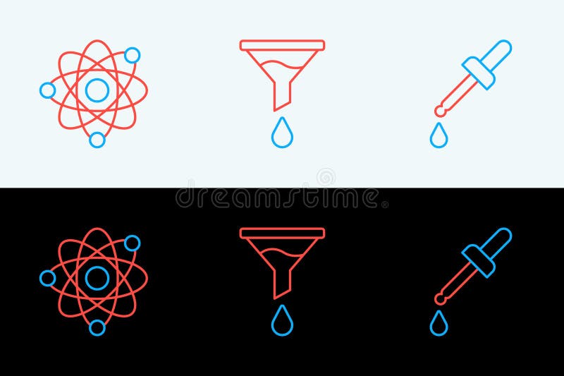 Set Line Pipette, Atom and Funnel or Filter Icon. Vector Stock ...