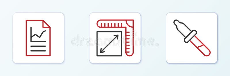 Set Line Pipette, Document with Graph Chart and Paper Size Icon. Vector ...