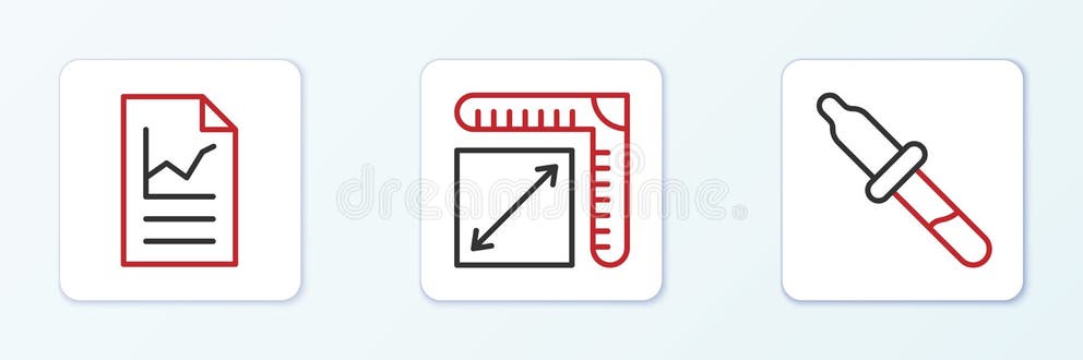 Set Line Pipette, Document with Graph Chart and Paper Size Icon. Vector ...