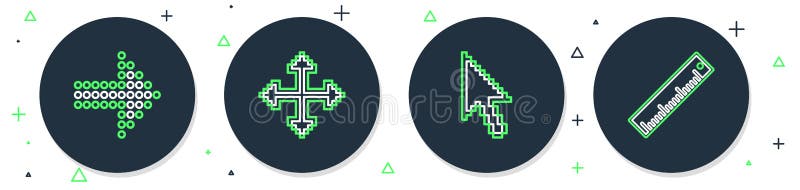 Set Line Pixel Arrows in Four Directions, Cursor, Dots and Ruler Icon ...