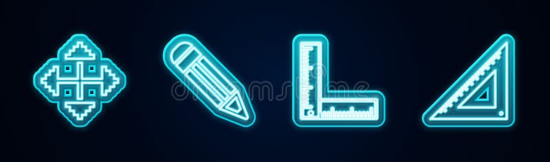 Set Line Pixel Arrows in Four Directions, Pencil, Folding Ruler and ...