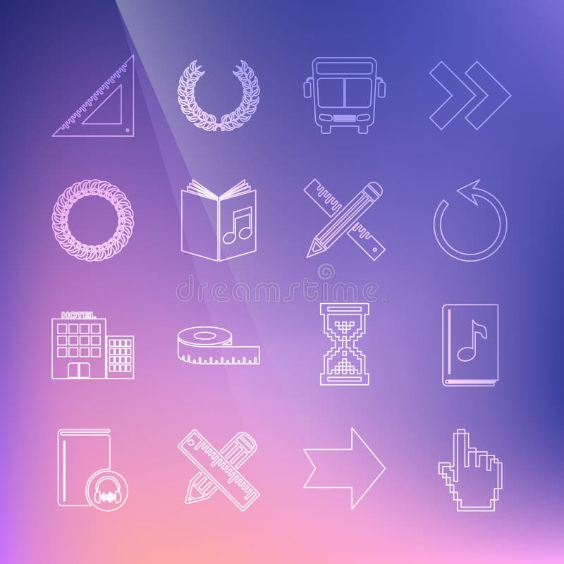 Set Line Pixel Hand Cursor, Audio Book, Refresh, Bus, Laurel Wreath ... Set Line Pixel Hand Cursor, Audio Book, Refresh, Bus, Laurel Wreath ...